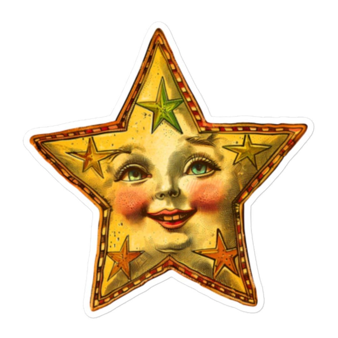 Vintage Star Sticker With Face - Retro Celestial Decor - Cute Star ...