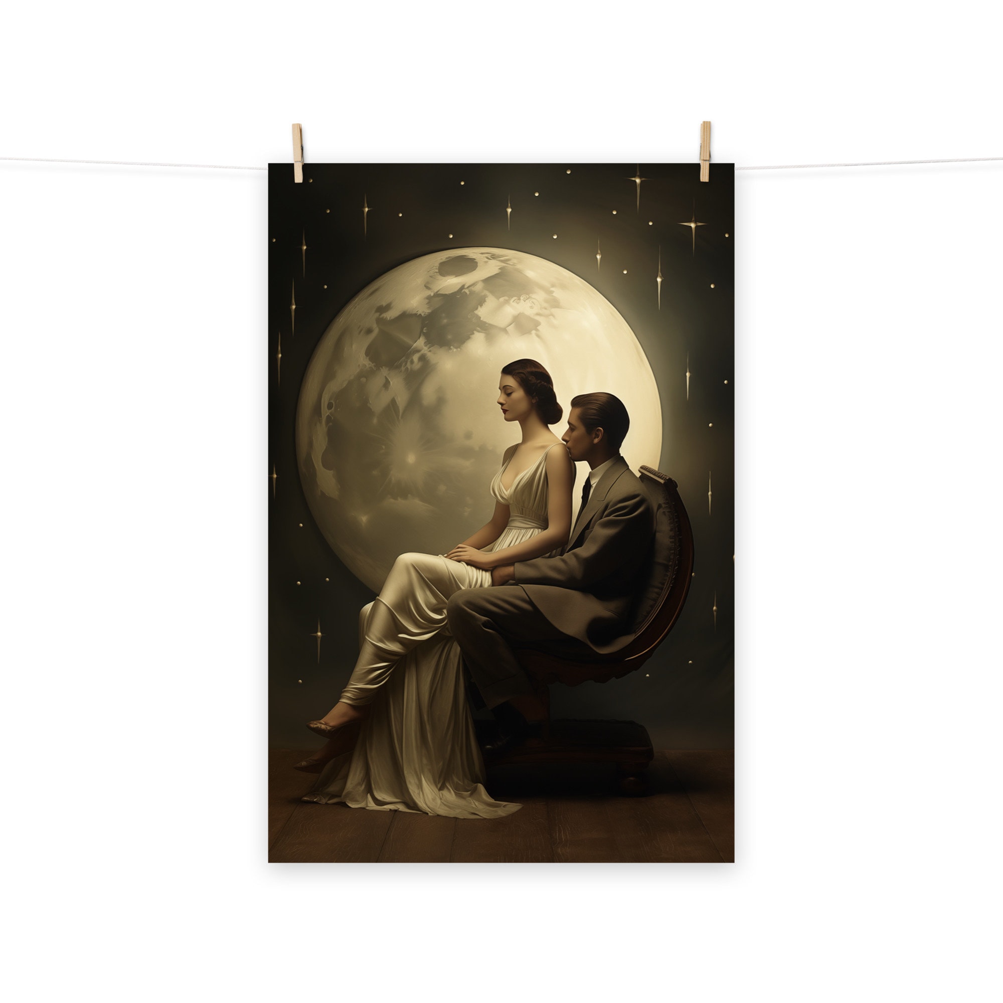 Celestial Moon Vintage Couple Poster - Etsy