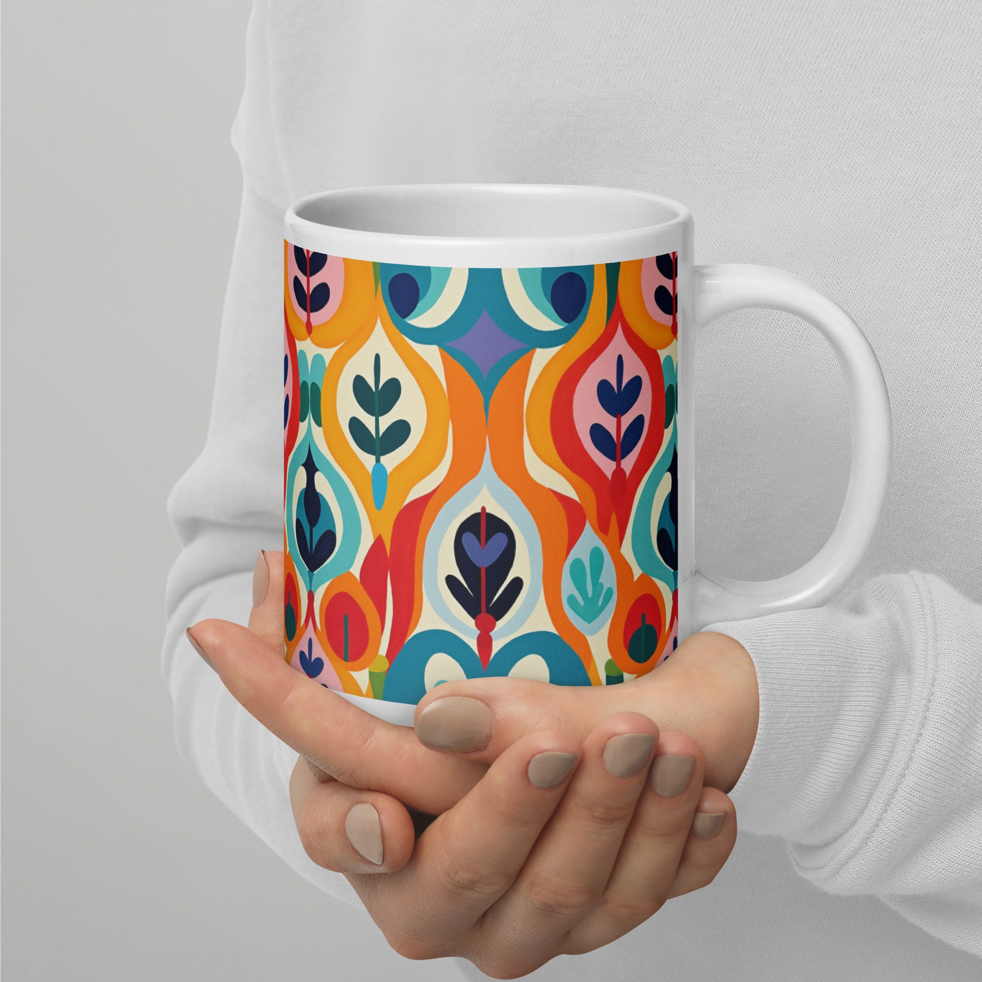 Midcentury Modern Colorful White Coffee Mug - Etsy
