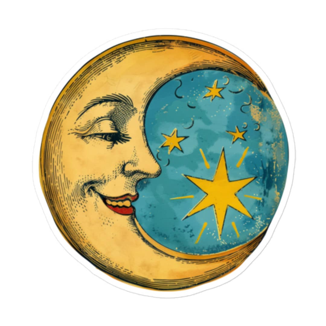Vintage Moon and Stars Vinyl Sticker - Retro Crescent Moon Decal for ...