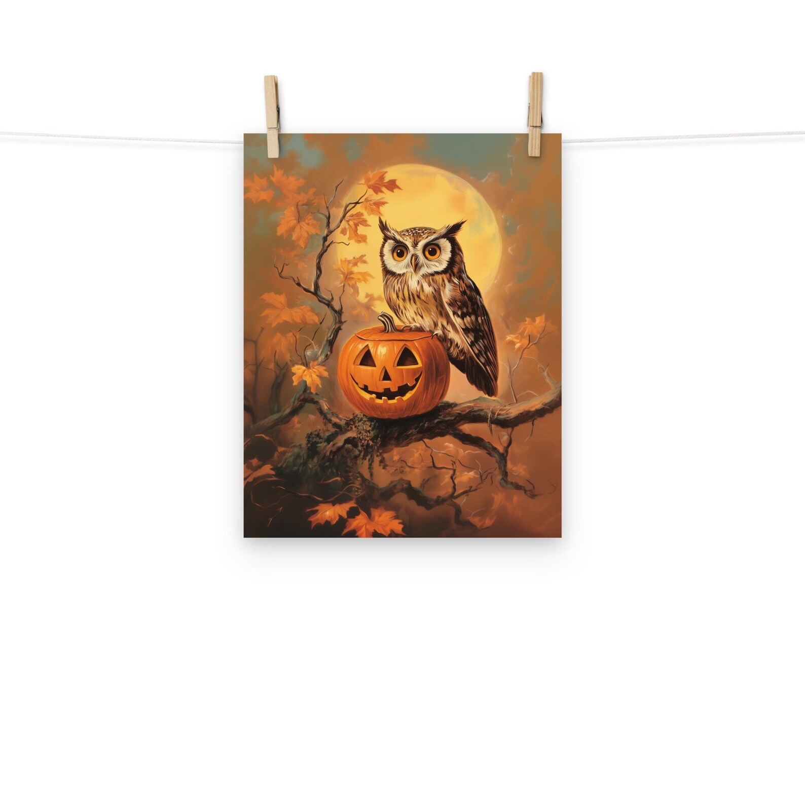Vintage Halloween Owl, Moon and Jack-o'-lantern Poster – Retro Spooky ...