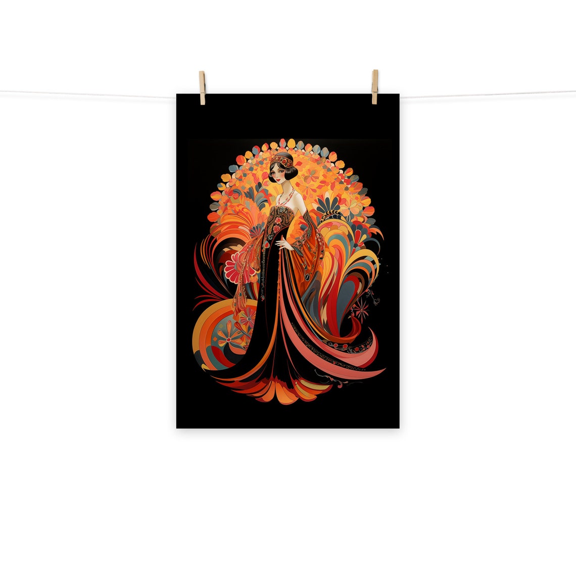 Colorful Art Deco Lady Poster - Etsy