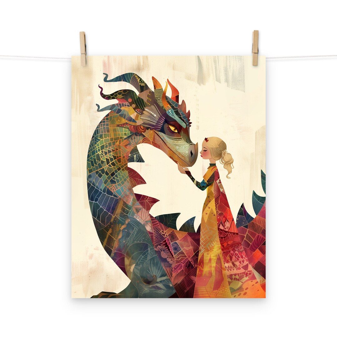 Whimsical Maiden and Dragon Poster - Colorful Fantasy Art for ...