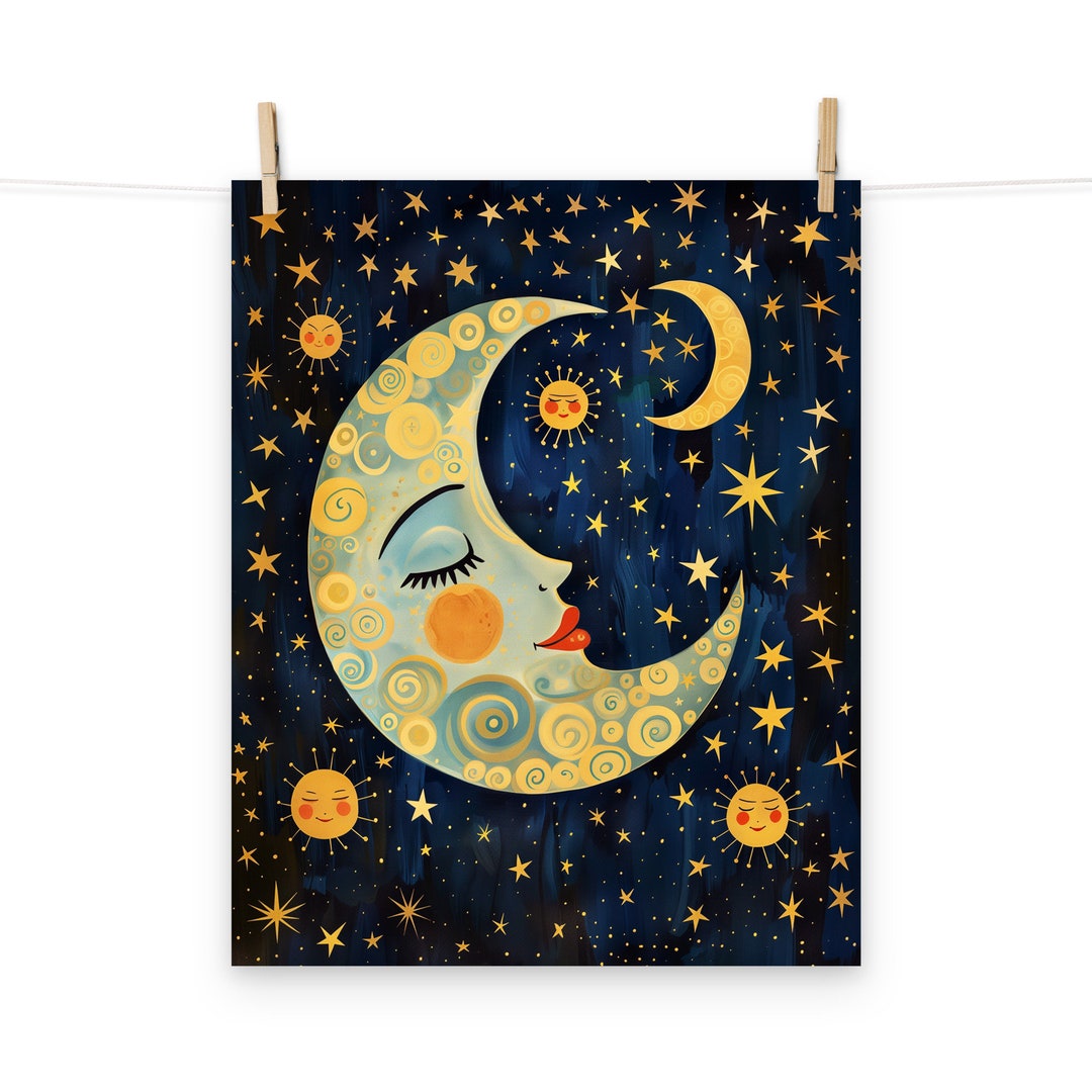 Whimsical Celestial Moon and Stars Poster - 1990s Inspired Wall Art for ...