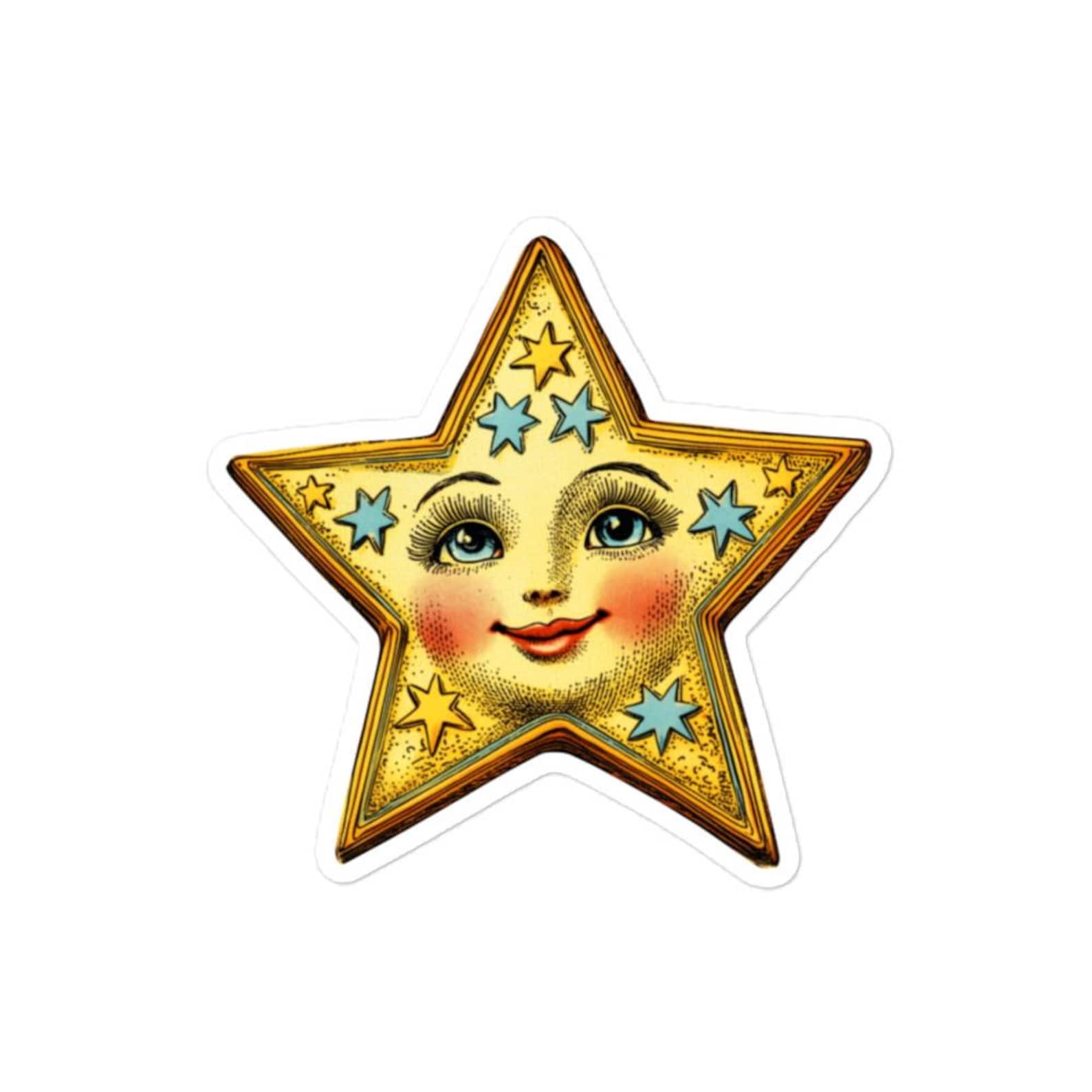 Vintage Star Sticker With Face - Cute Retro Celestial Decor Decal for ...