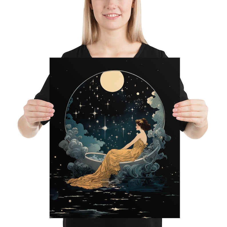 Art Nouveau Celestial Moonlit Bathing Lady Poster - Etsy