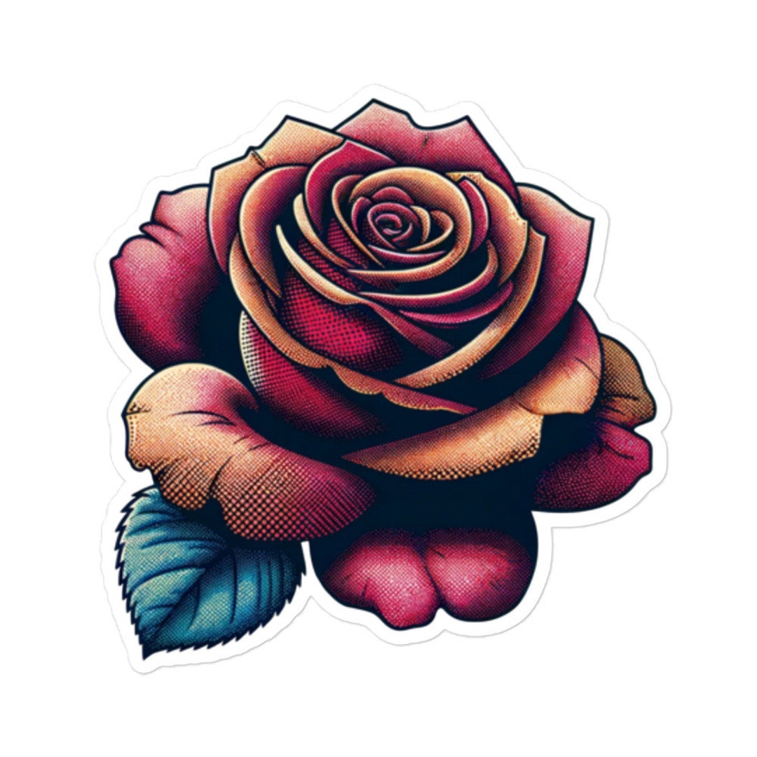 Rose Vinyl Sticker - Vintage Tattoo Floral Decal for Laptops, Water ...