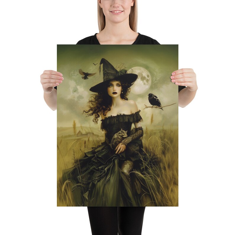 Mystical Witch Poster - Gothic Fantasy Wall Art Decor Magical Full Moon ...
