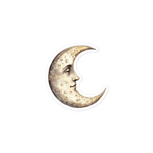 Vintage Crescent Moon Face Vinyl Sticker - Celestial Moon Decal for ...
