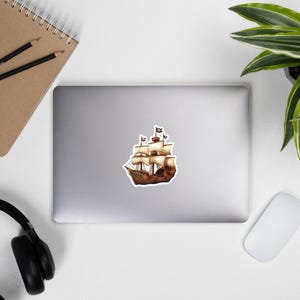 Pirate Ship Vinyl Sticker – Sailing Ship With Jolly Roger Flag Decal ...