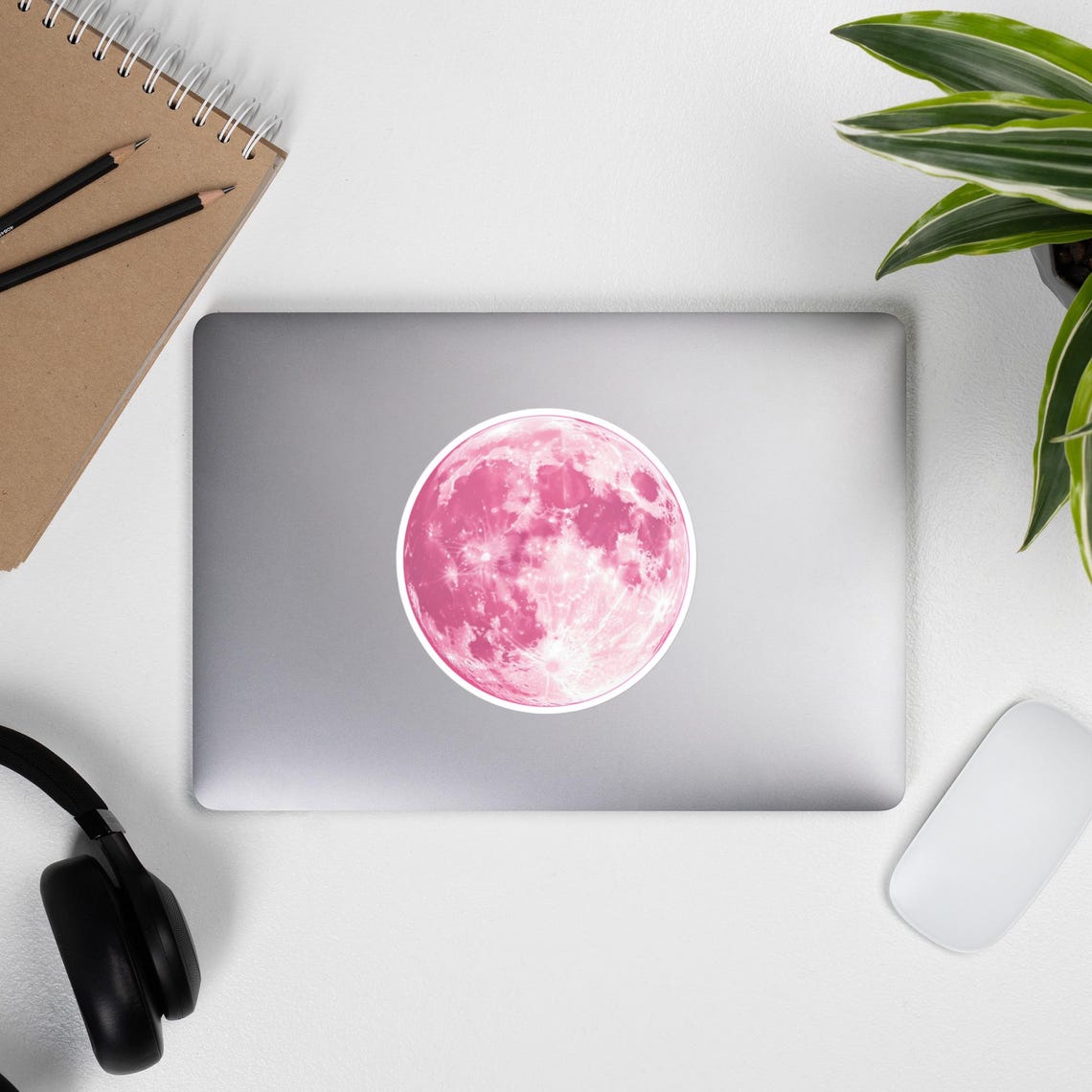 Pink Moon Vinyl Sticker - Celestial Lunar Decal for Laptops, Scrapbooks ...