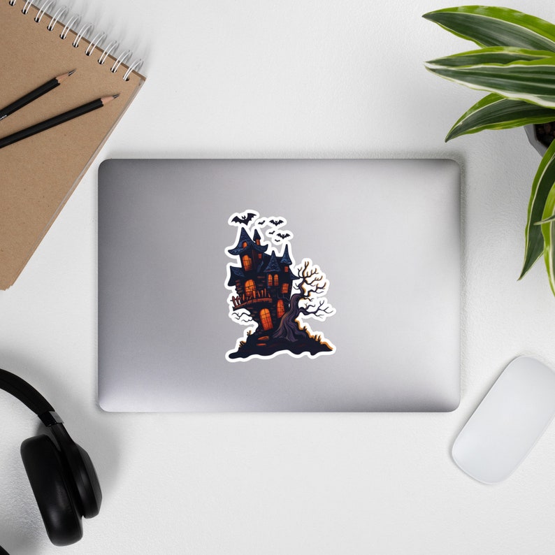 Halloween Haunted House Vinyl Sticker – Spooky Decor for Laptops ...