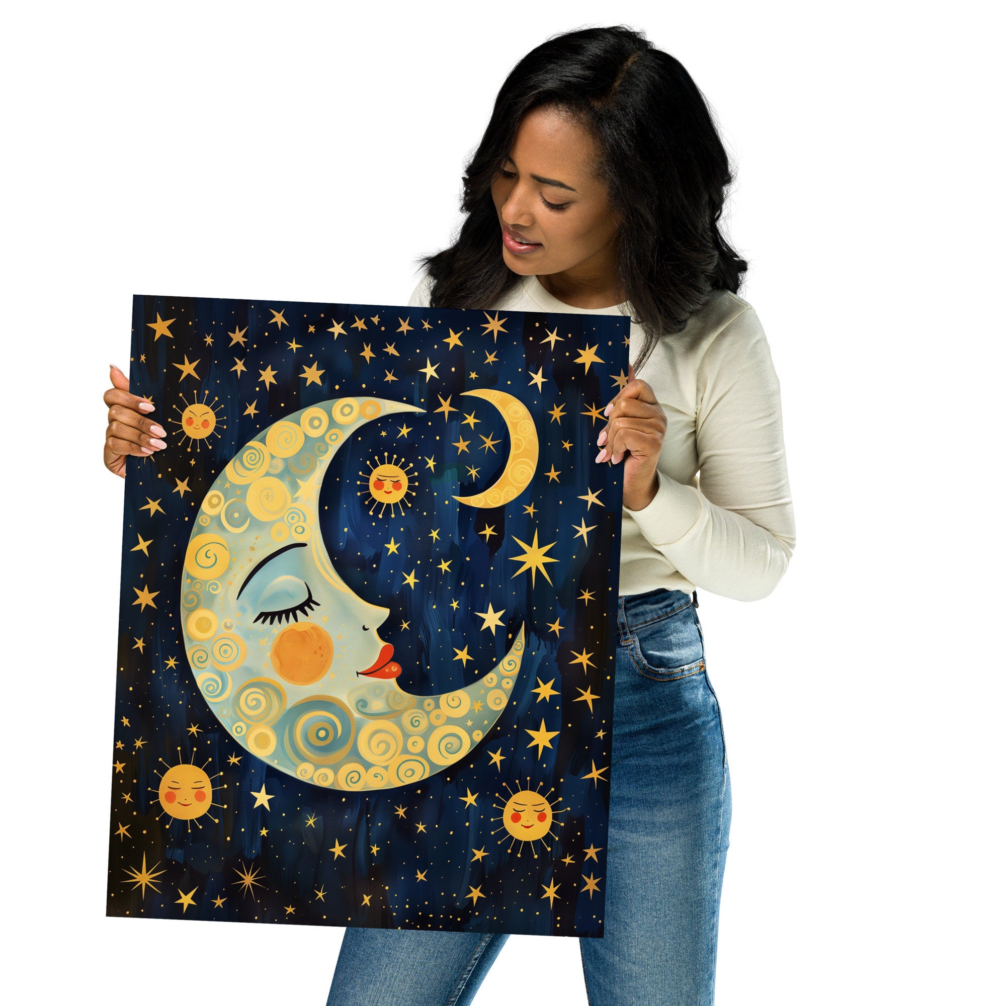 Whimsical Celestial Moon and Stars Poster 1990s Inspired Wall Art for ...