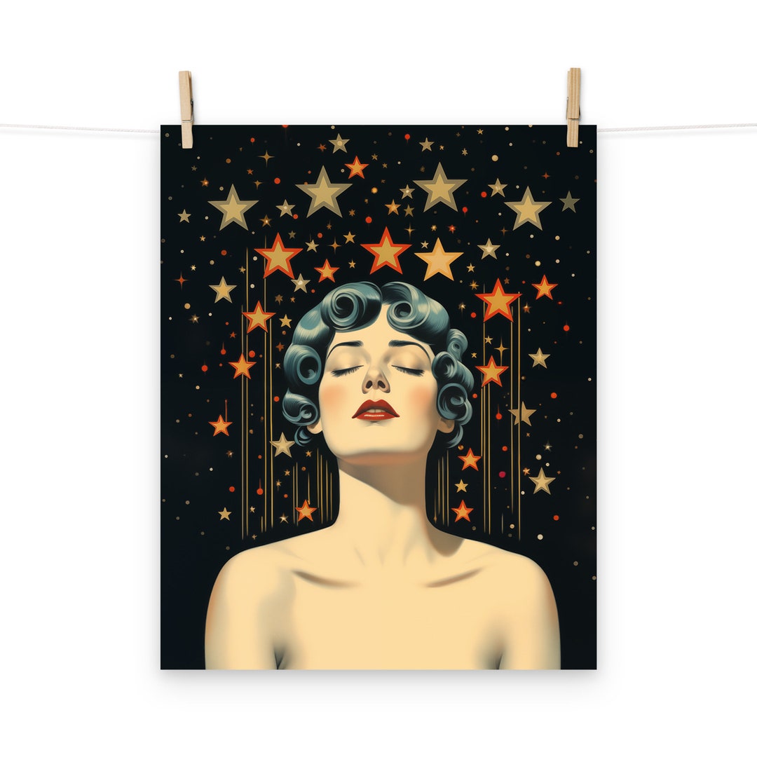 Celestial Blue Star Girl Vintage Art Poster - Etsy