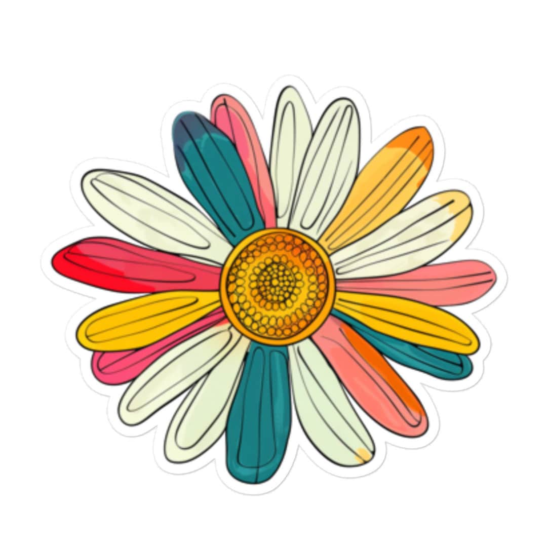 Colorful Retro Daisy Flower Vinyl Sticker – Vintage Floral Decal for ...