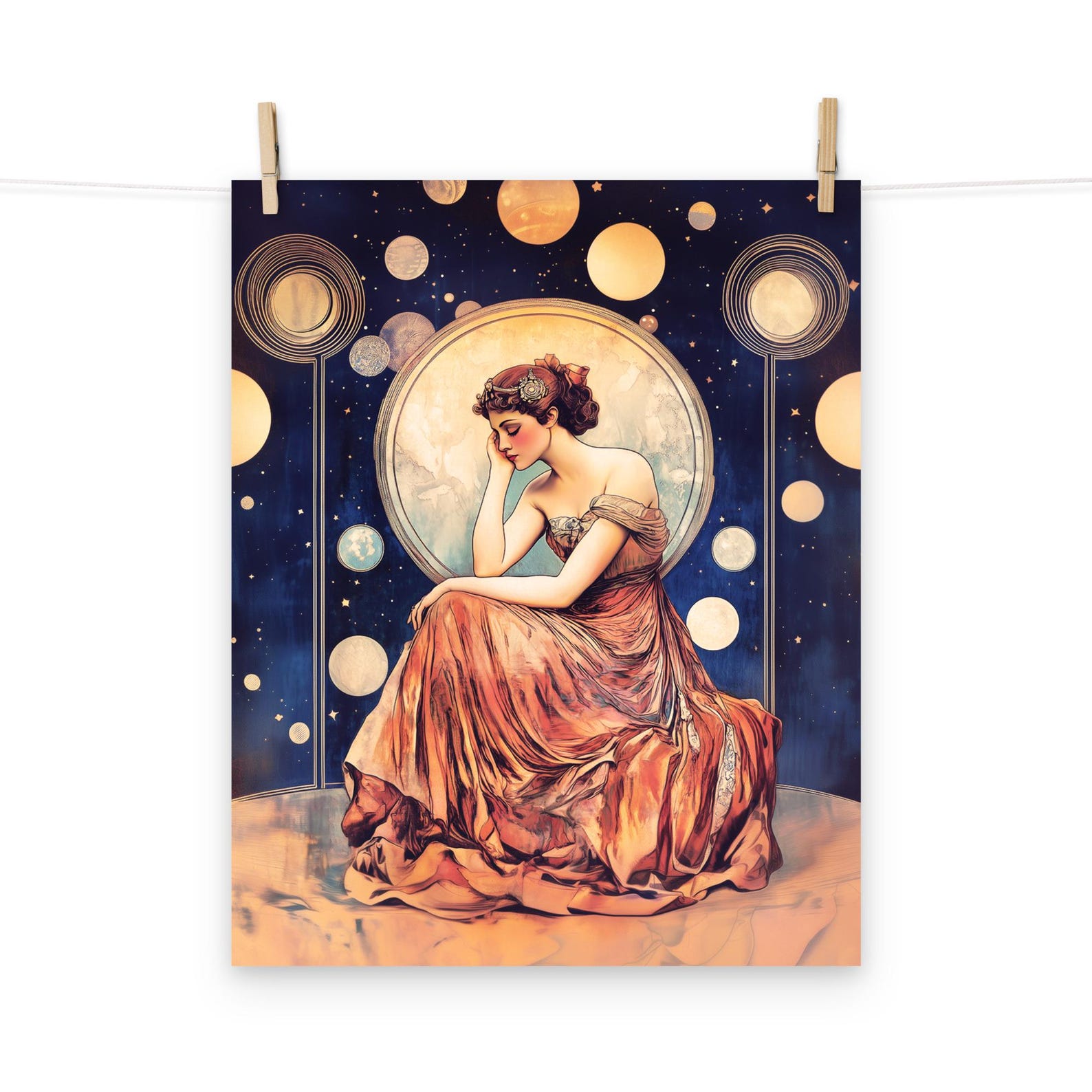 Celestial Art Nouveau Muse Poster – Dreamy Vintage Wall Art for Retro ...