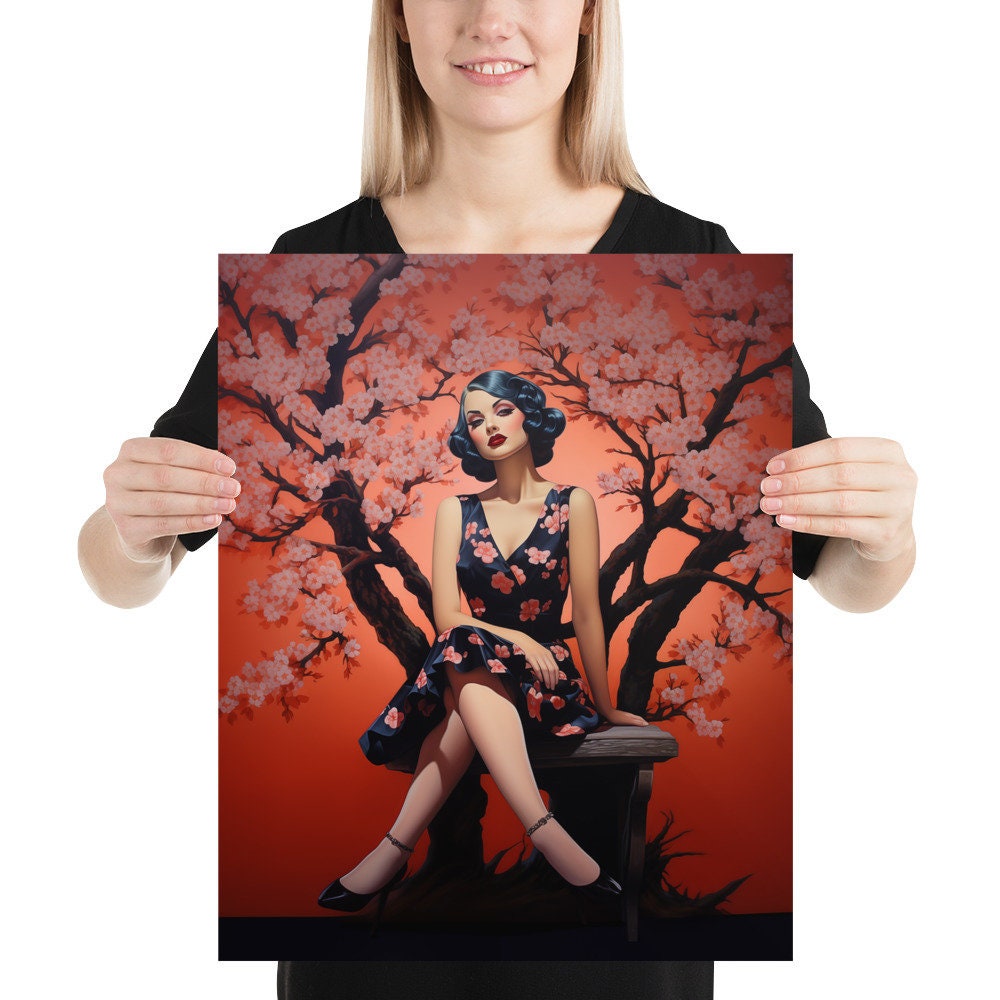 90s Cherry Blossom Girl Pinup Poster - Etsy