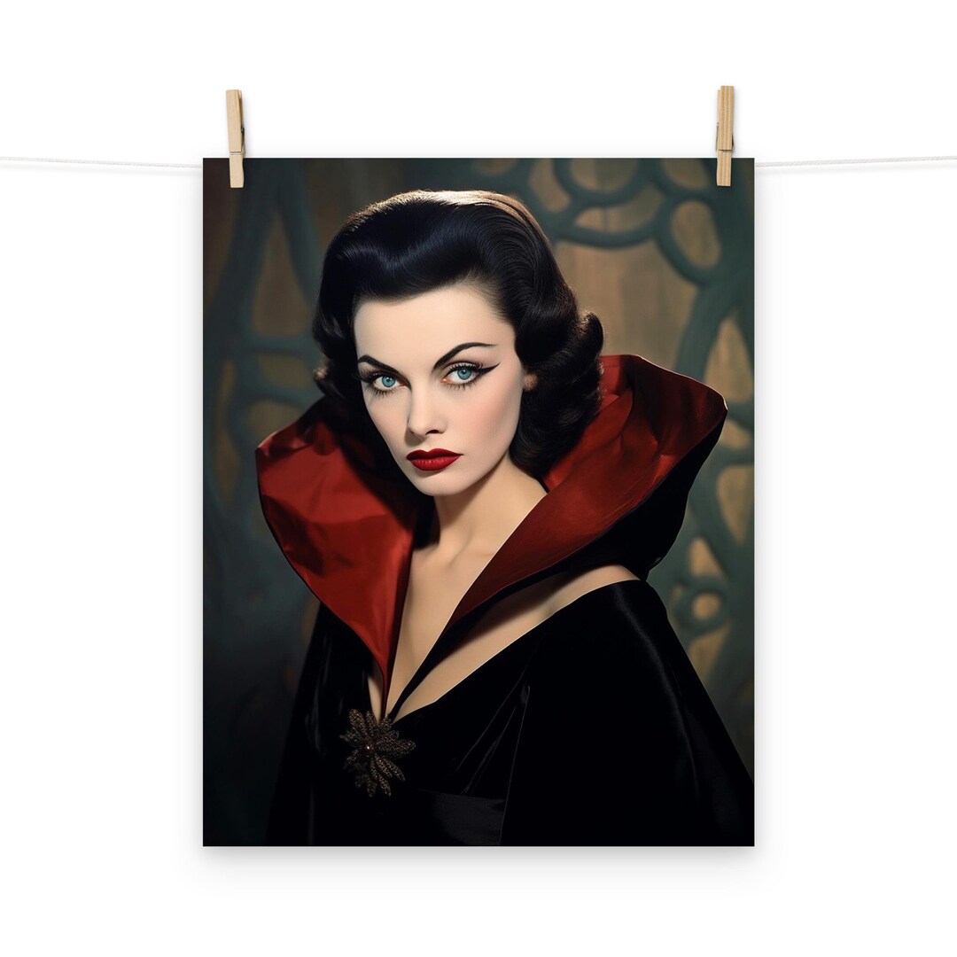 Vintage Glamour Vampire Lady Poster - Elegant Goth Wall Art for Spooky ...
