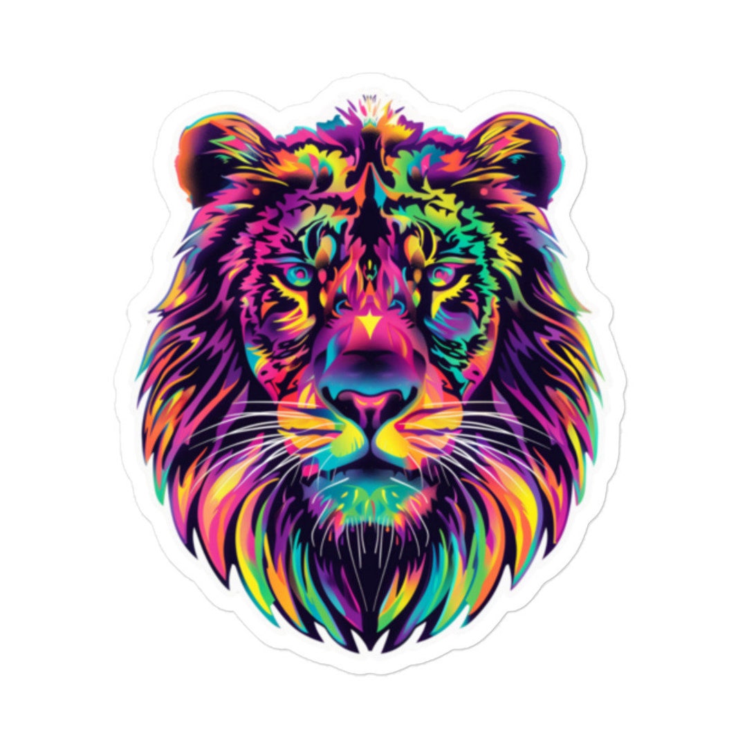 Colorful Lion Vinyl Sticker - Cool Animal Decal for Water Bottles ...