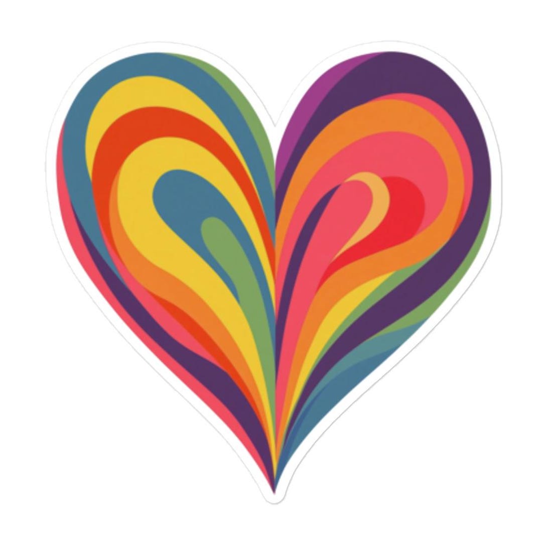 Colorful Rainbow Heart Sticker – Vibrant Retro Groovy Vinyl Decal for ...