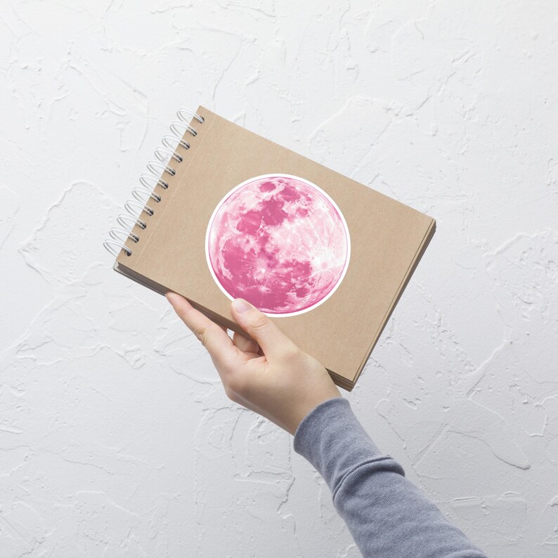 Pink Moon Vinyl Sticker - Celestial Lunar Decal for Laptops, Scrapbooks ...