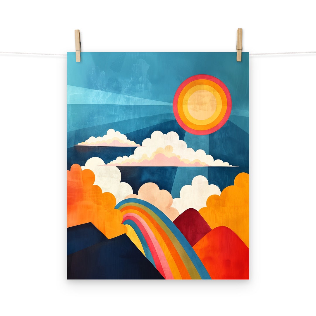 Colorful Sun, Clouds and Rainbow Poster - Uplifting Sky Art Print ...