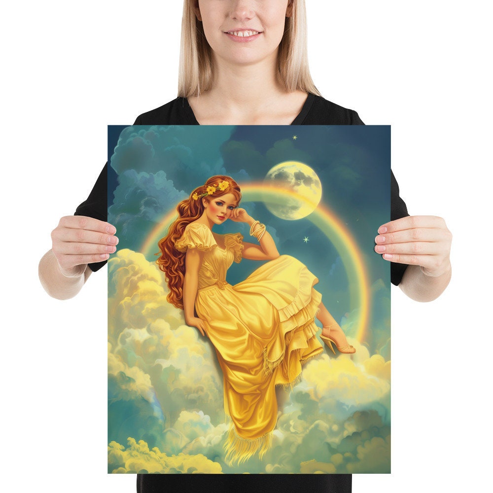 Ethereal Rainbow Lady in the Clouds Poster - Golden Hour Dreamscape ...