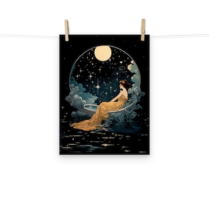 Art Nouveau Celestial Moonlit Bathing Lady Poster - Etsy