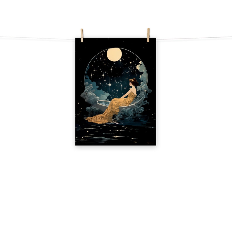 Art Nouveau Celestial Moonlit Bathing Lady Poster - Etsy