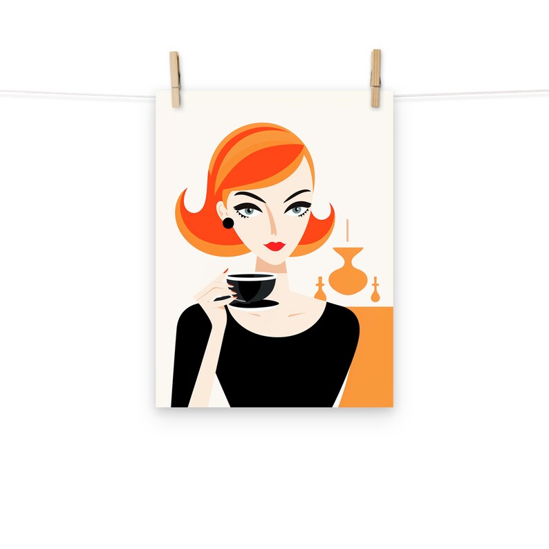 Midcentury Modern Coffee Lady Poster - Sleek Retro Style Illustration ...