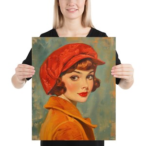 Vintage Woman With Beret Poster - Portrait Wall Art for Retro Style and ...