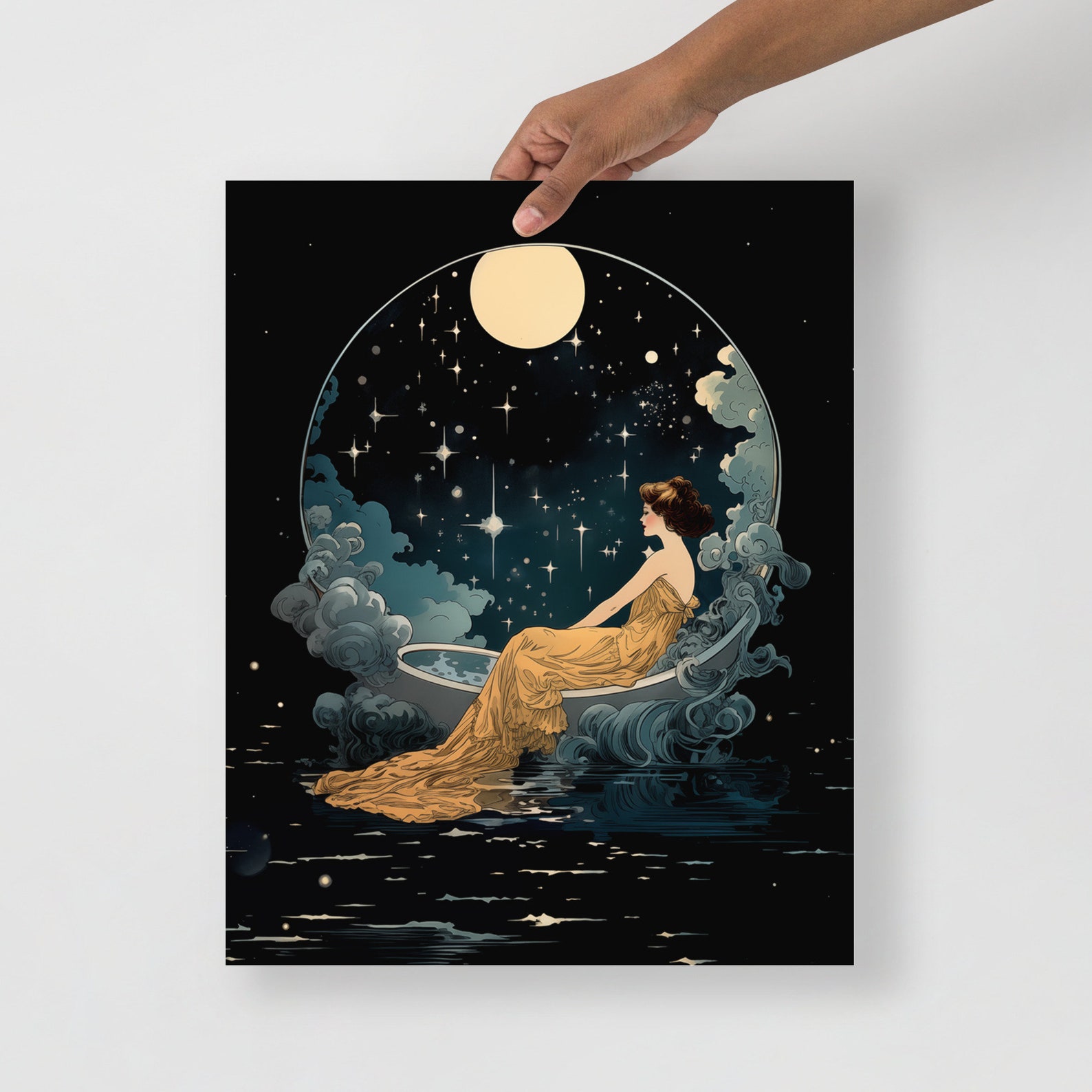 Art Nouveau Celestial Moonlit Bathing Lady Poster - Etsy