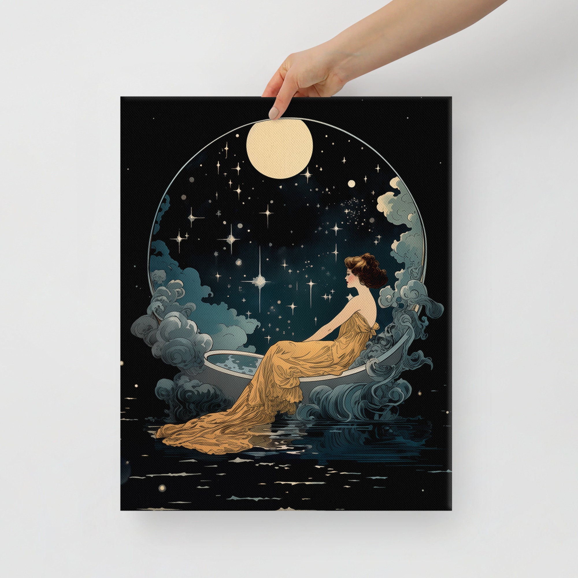 Art Nouveau Celestial Moonlit Bathing Lady Canvas Print - Etsy