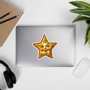 Vintage Star Sticker With Face - Retro Celestial Decor - Cute Star ...