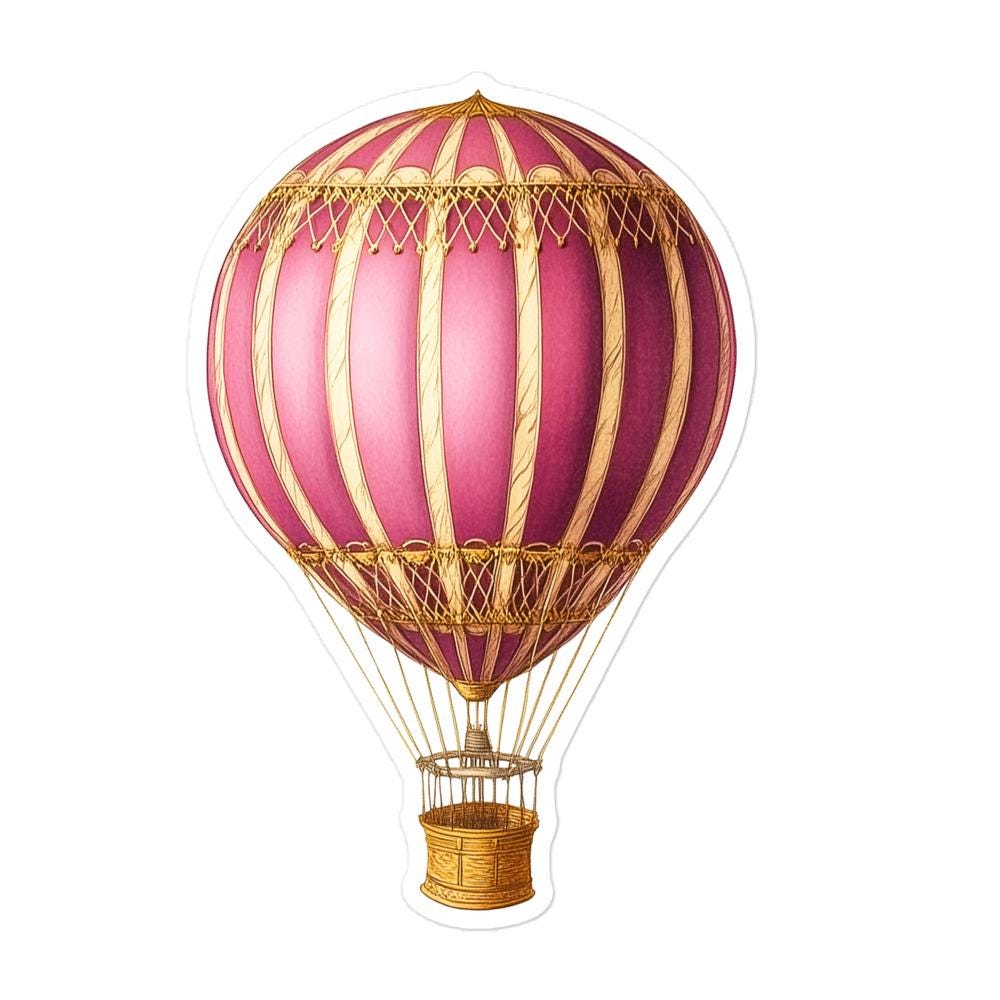 Vintage Pink Hot Air Balloon Vinyl Sticker - Retro Decal for Laptops ...