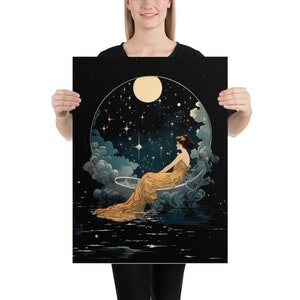 Art Nouveau Celestial Moonlit Bathing Lady Poster - Etsy