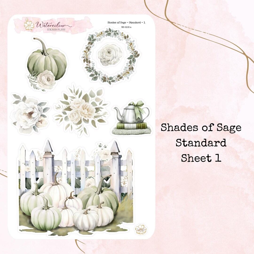 Shades of Sage Stickers Standard Size Stickers Fall Stickers Pumpkin ...