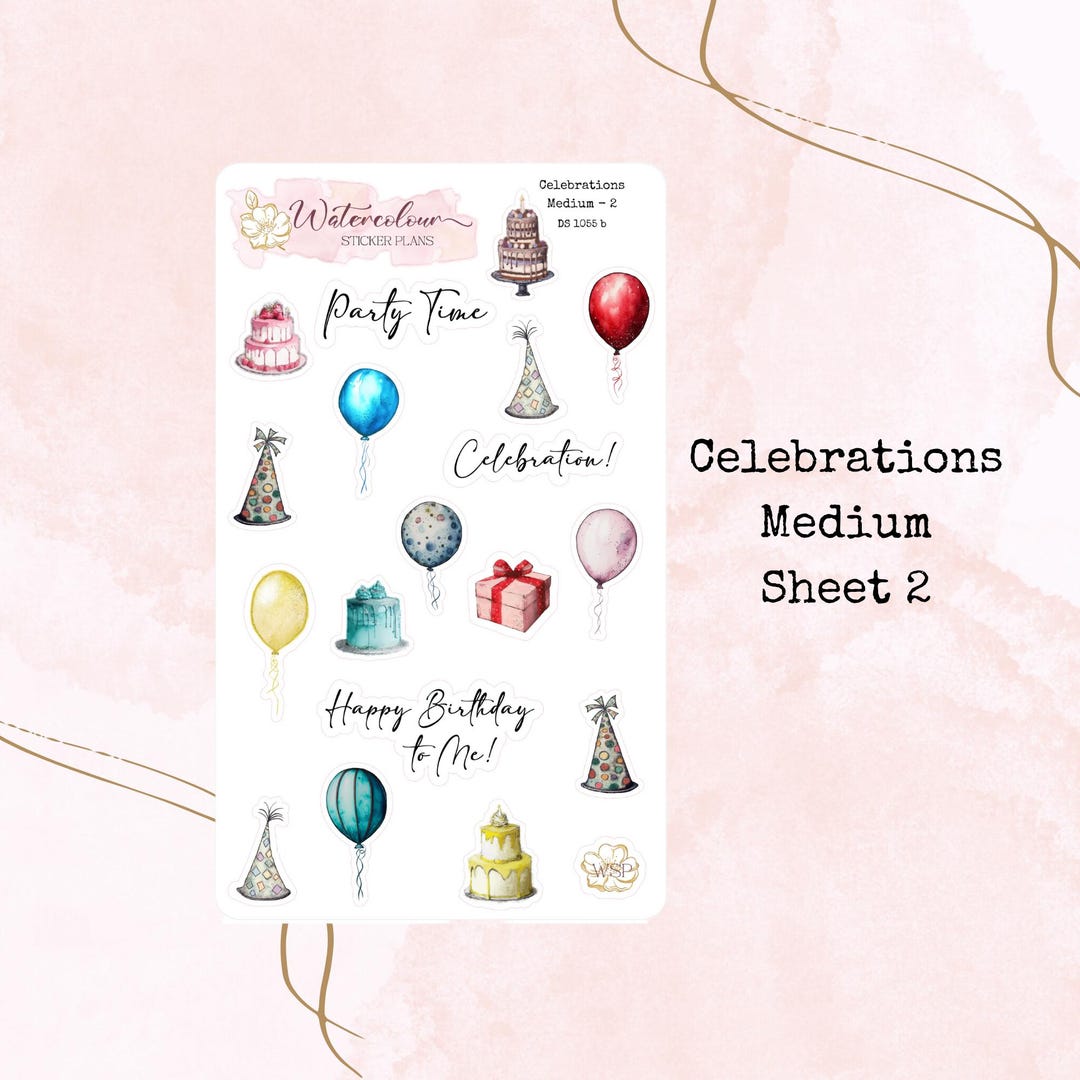 Celebrations * Watercolour Deco Stickers * Balloon Stickers * Cake ...
