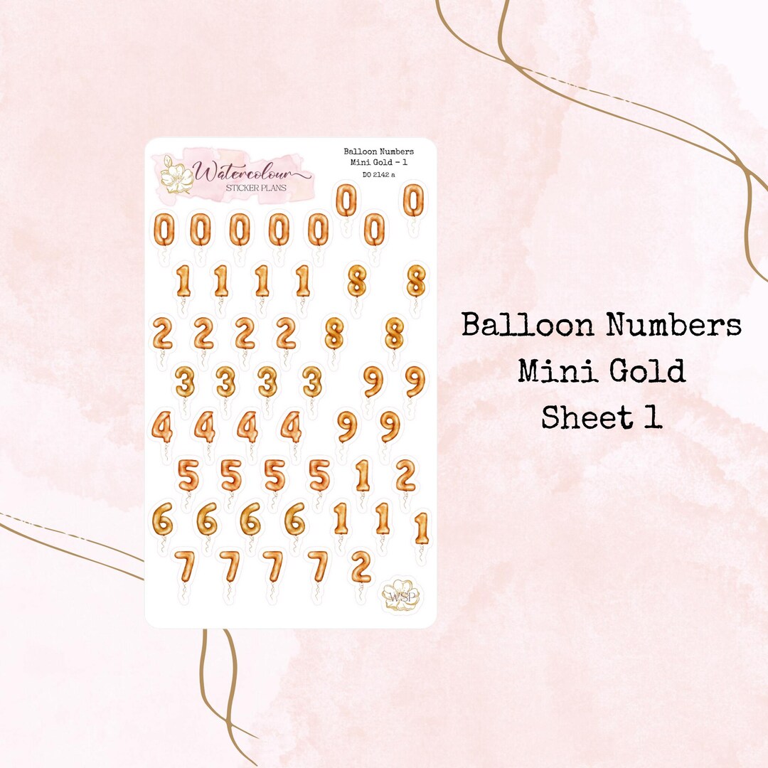 Balloon Numbers Mini * Watercolour Balloon Stickers * Balloon Numbers ...