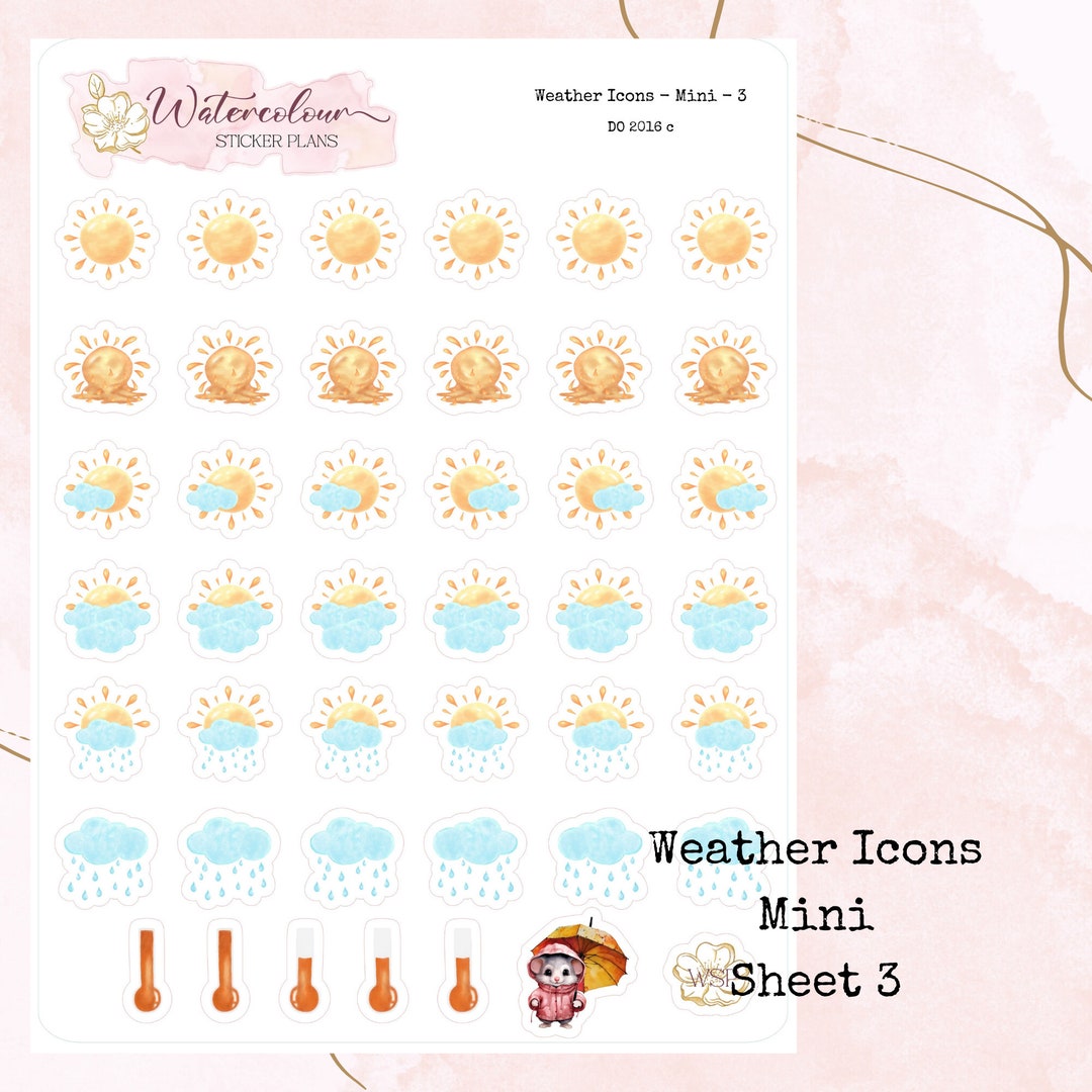 Weather Icons Mini Watercolour Deco Stickers Weather Stickers Sun ...