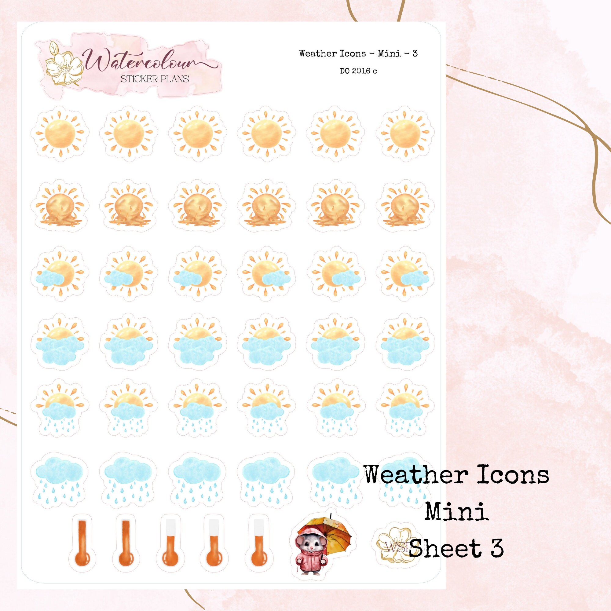 Weather Icons Mini Watercolour Deco Stickers Weather Stickers Sun ...