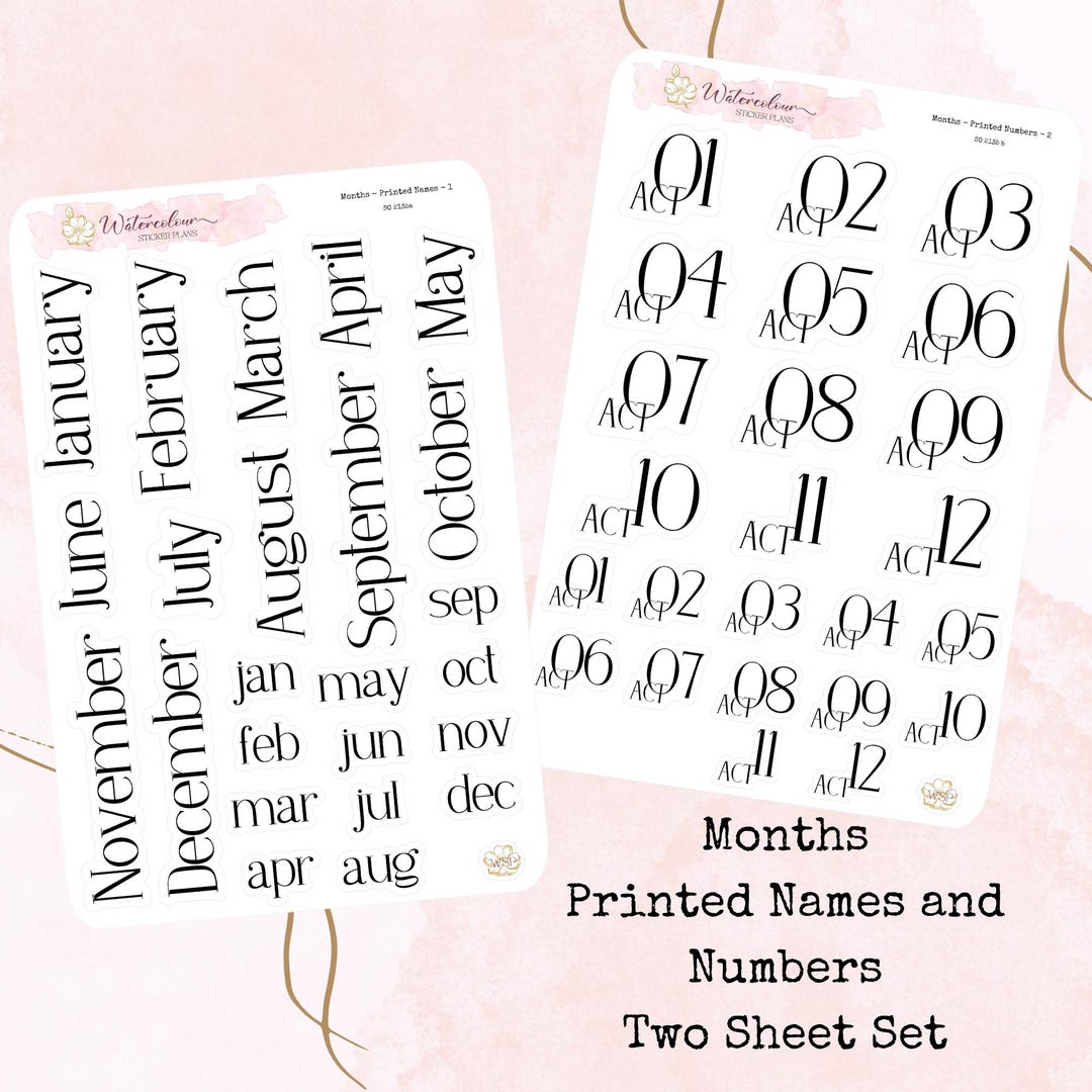 Month Stickers Month Names Month Numbers Printed Stickers Planner ...