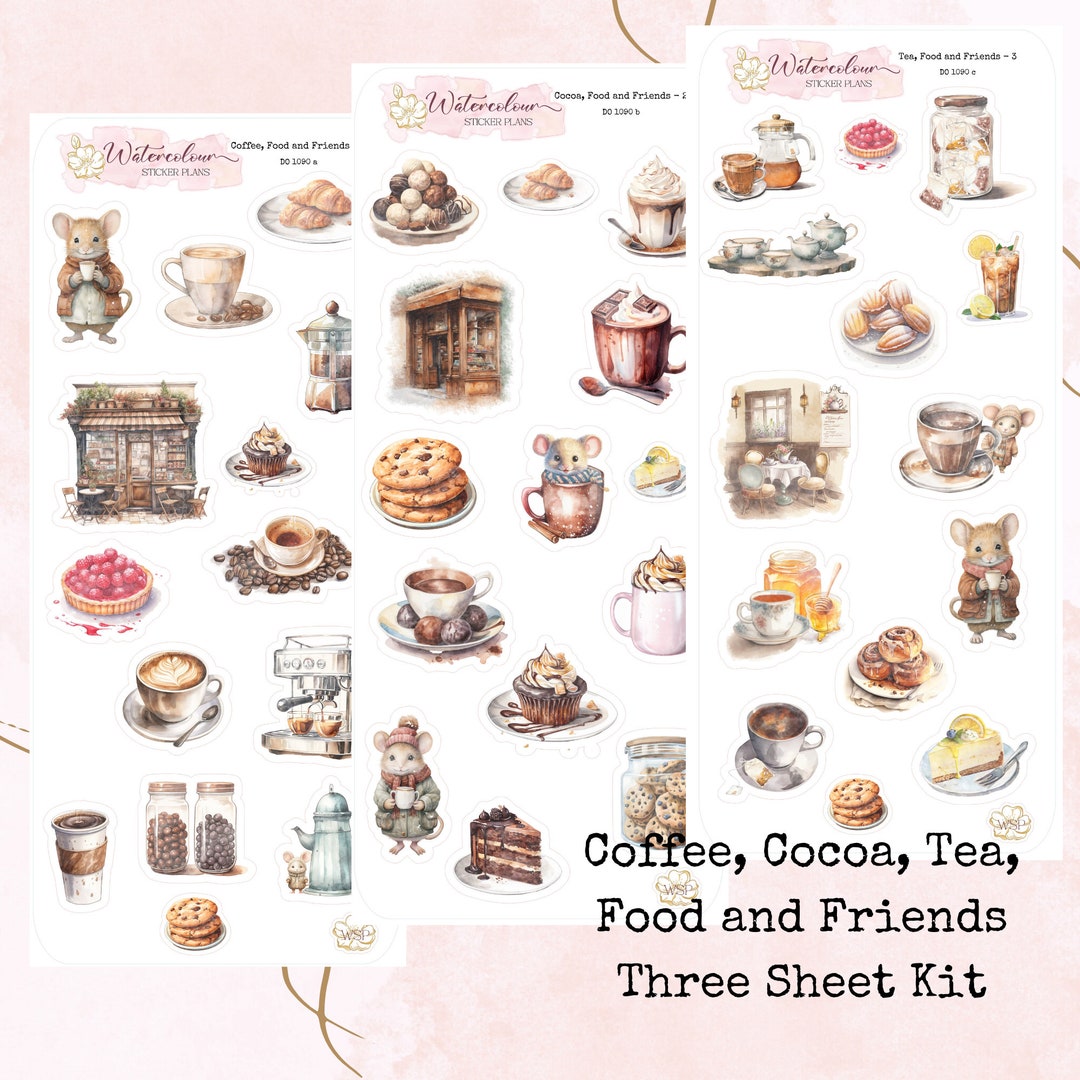Coffee, Cocoa, Tea, Food and Friends Watercolour Deco Stickers Coffee ...