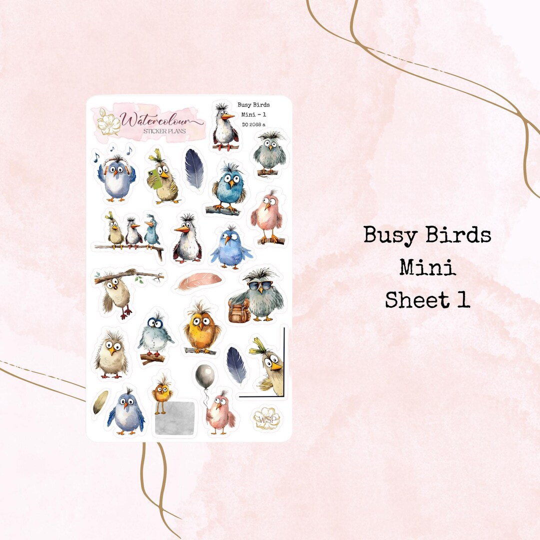 Watercolor Busy Bird Stickers: Mini Planner Stickers - Etsy