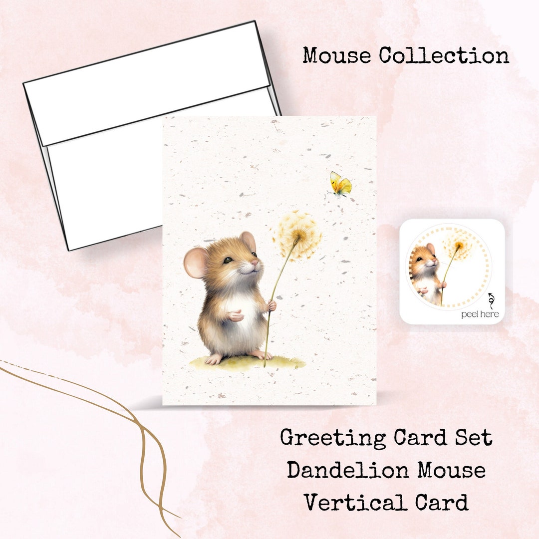 Mouse Greeting Card Dandelion Mouse Watercolour Greeting Cards Greeting ...
