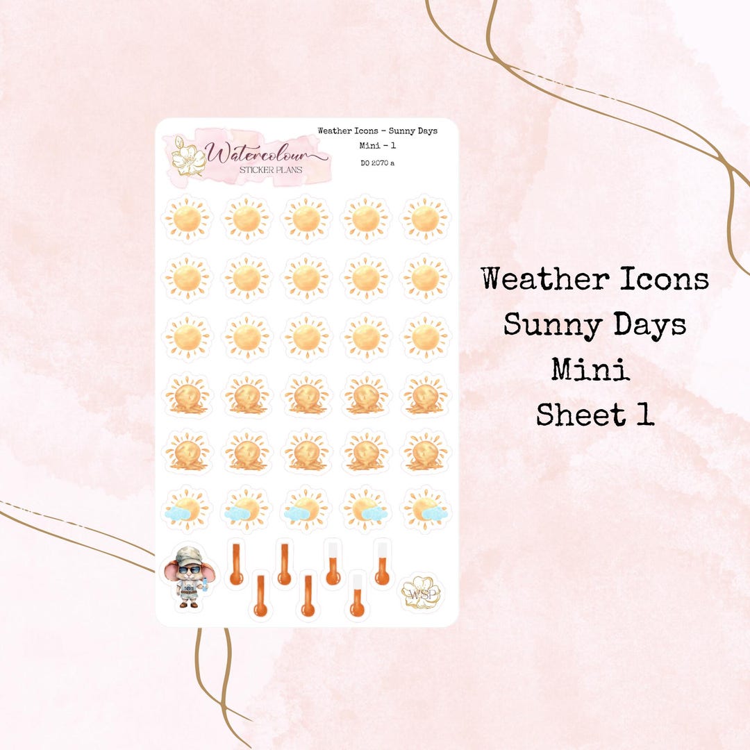 Weather Icons - Sunny Days Cloudy Days - Mini * Watercolour Deco ...