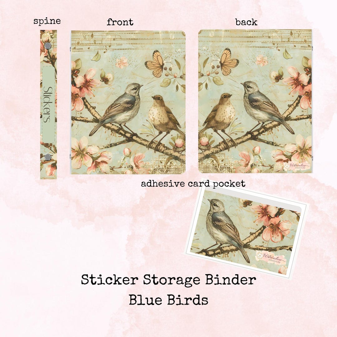 Sticker Storage Binder - Blue Birds * A5 Binder * 6 Ring Binder ...