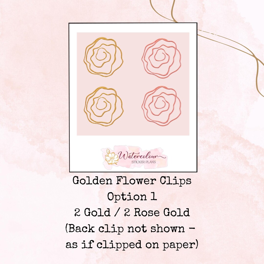 Golden Flower Clips * Paper Clips * Flower Clips * Bookmark * Rose Gold ...