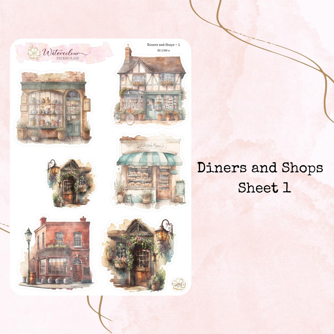 Diners and Shops * Watercolour Diners and Shops Stickers * Diner ...