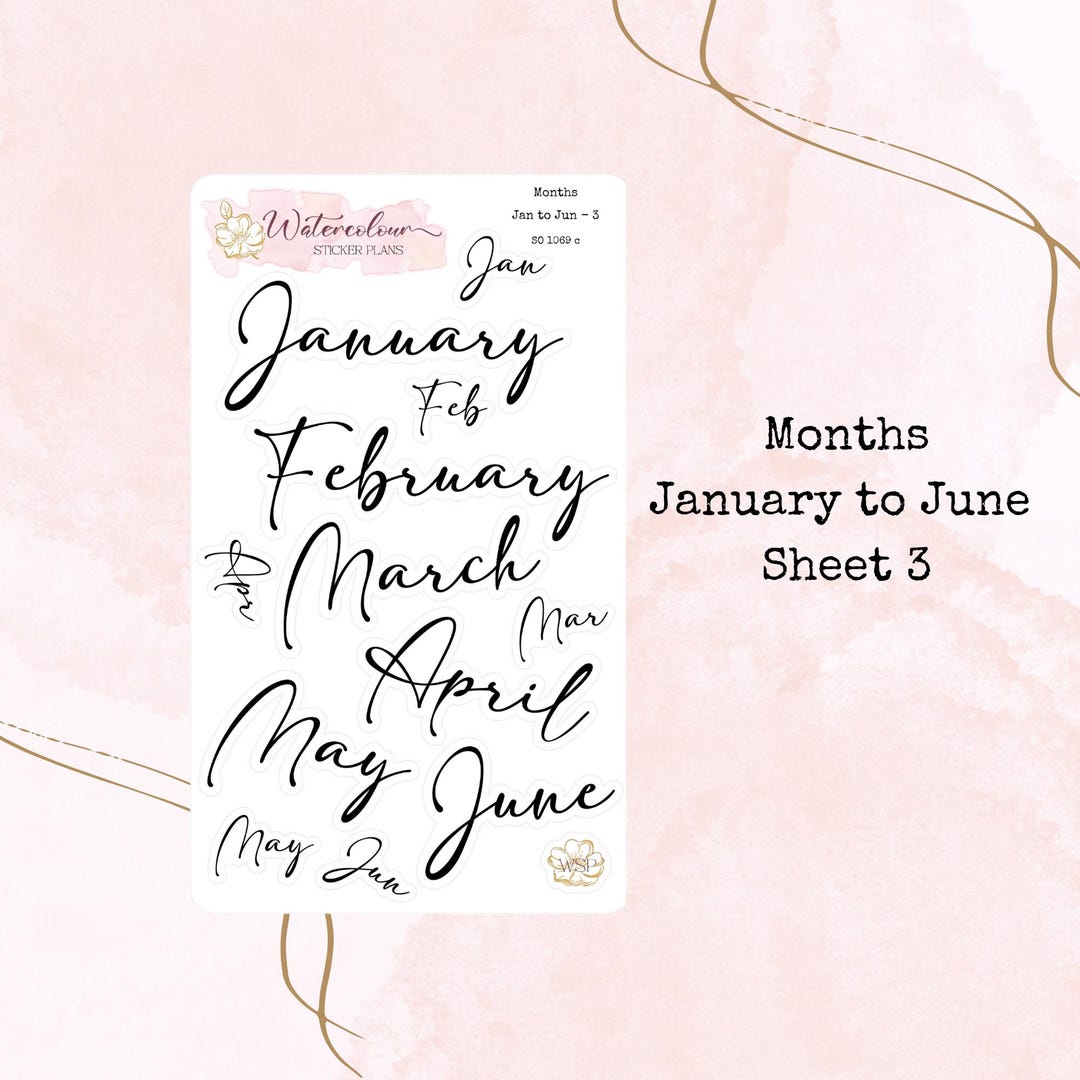 Months Weekdays * Watercolour Script Stickers * Month Name Stickers ...